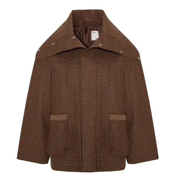 PCFG Houndstooth Puffer Coat With Stand Collar