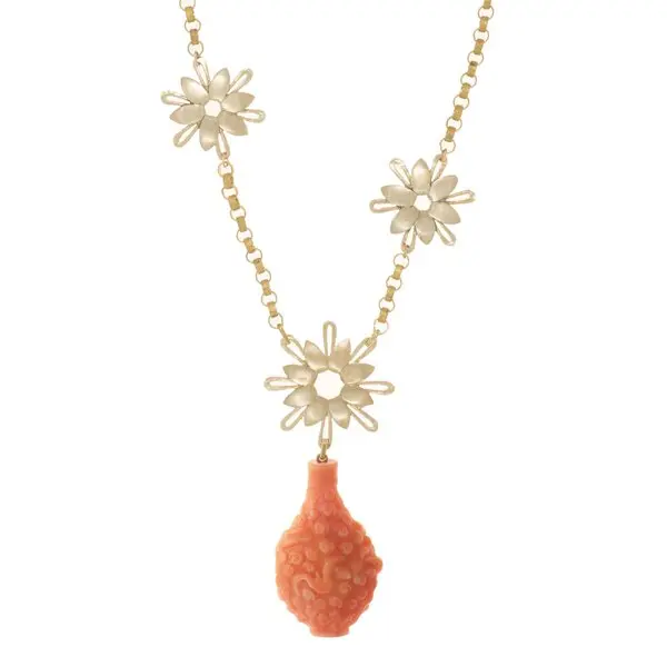 CASTLECLIFF Bouquet Pendant Necklace - Gold/red
