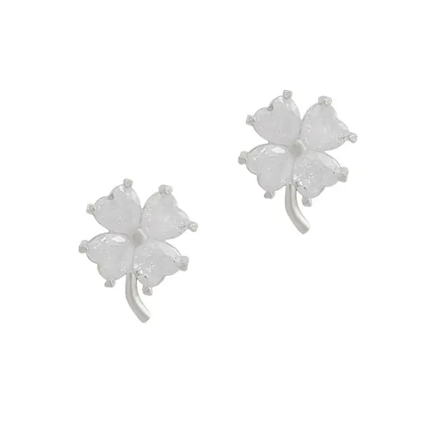 SPERO LONDON Four Leaf Clover Stud Earrings - Silver/white