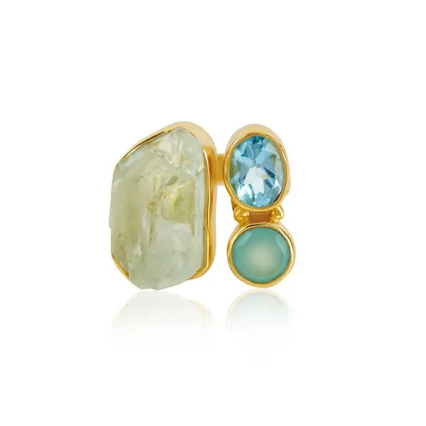 GEM BAZAAR JEWELLERY Gemstone Ring In Vermeil - Gold/blue