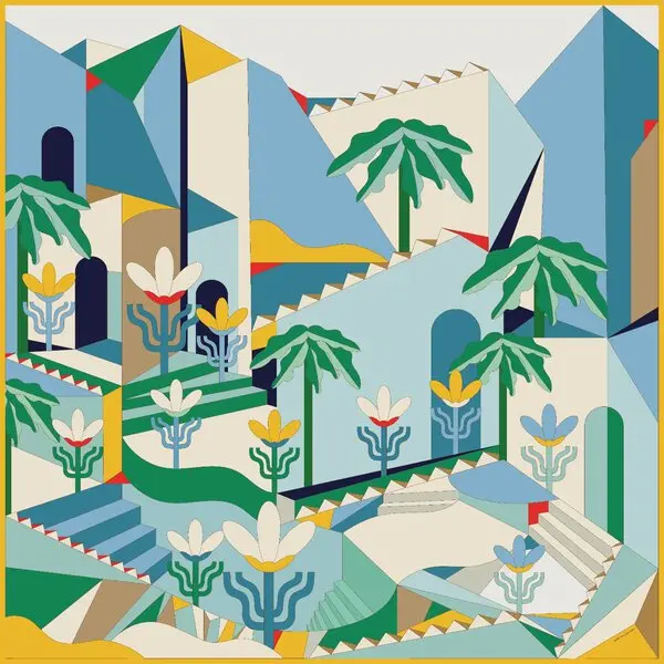 JESSIE ZHAO NEW YORK Neutrals / Blue / Green Double Sided Silk Scarf Of Tropical Breeze - Blue/green