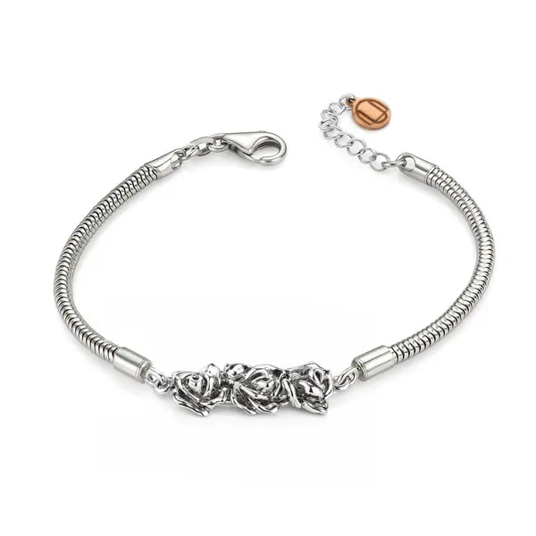 UNALOE Fusion Triple Rose Snake Chain Bracelet - Silver
