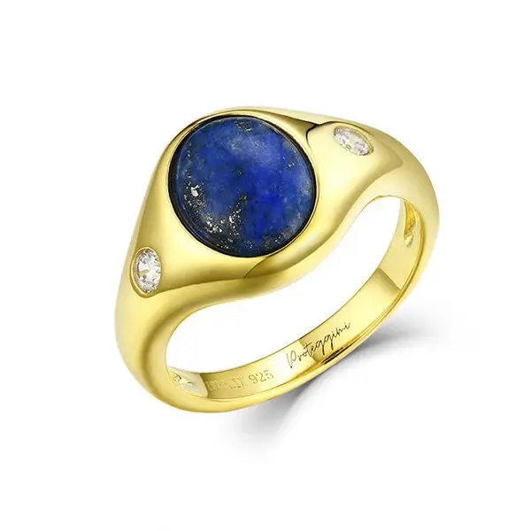 ZEPPLIN THE LABEL Florence Ring With Lapis Lazuli And Cubic Zirconia In Gold Vermeil - Blue/black