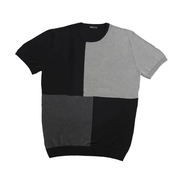 EIGHT X Color Block Knit Shirt - Black/grey