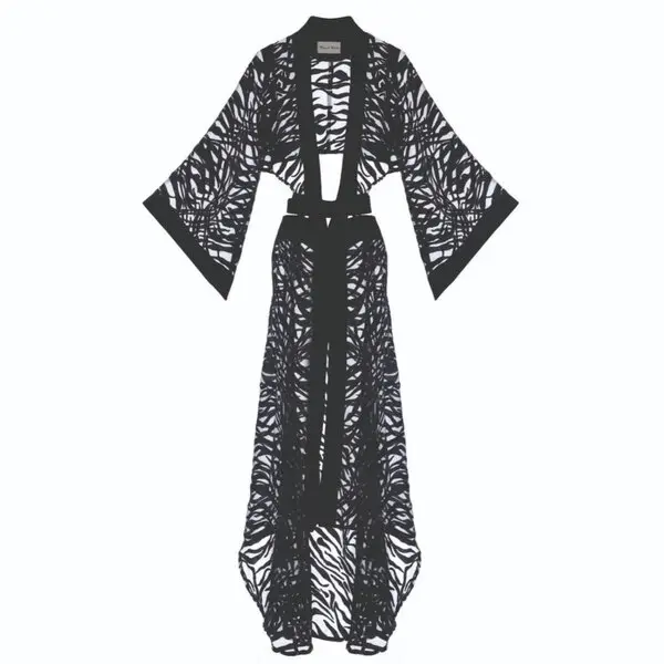 WOMEN & WOMEN Sheer Zebra Patterned Kimono Dress - Black