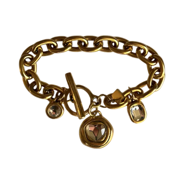 SCCOLLECTION Daisy Rhinestone Charm Bracelet - Gold