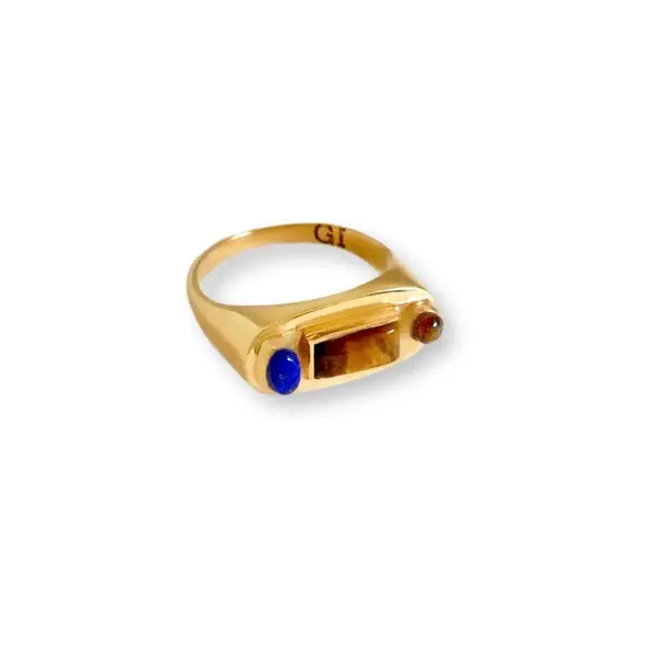 GEM ISLAND Solis Gemstone Gold Plated Ring - Yellow/blue/brown
