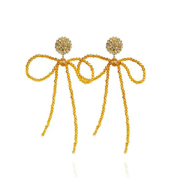 SAULE LABEL Lucia Topaz Beaded Bow Earrings - Orange
