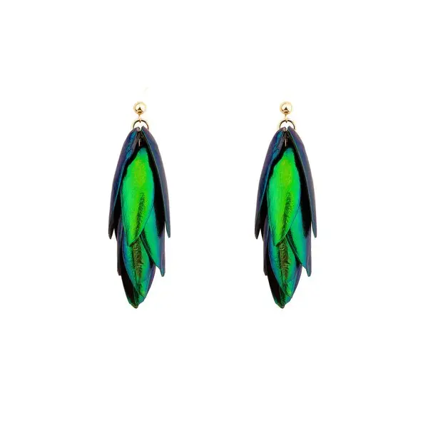 Oana Savu Beetle Wing Drop Earrings - Green