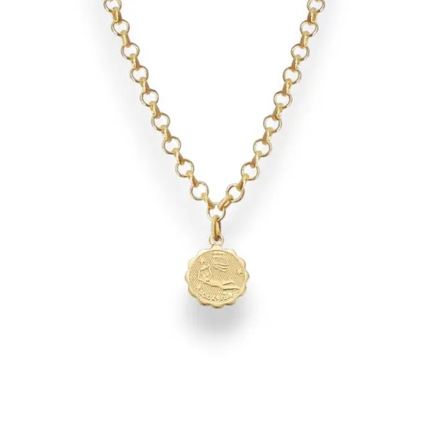 ALEXIE OF ATHENS Aquarius Zodiac Mini Medallion Chain Necklace - Gold