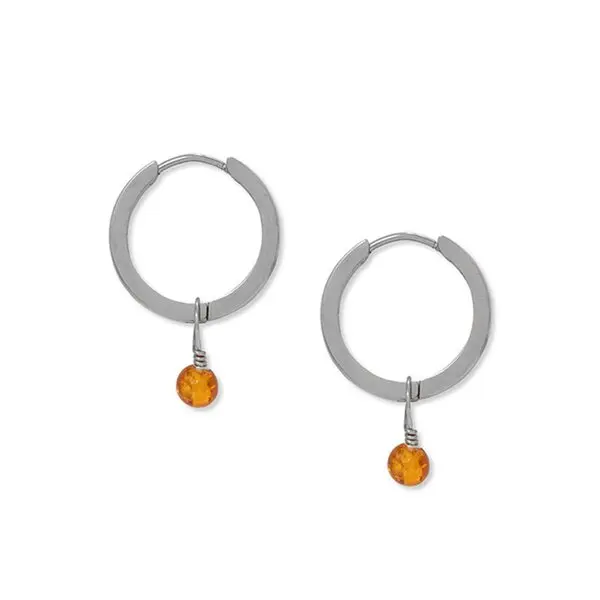 A WEATHERED PENNY Silver Amber Hoop Earrings - Silver/yellow