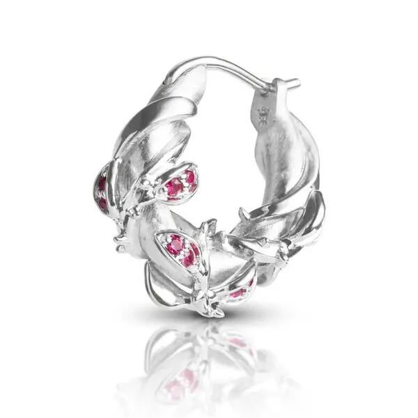 KASUN LONDON Ruby Forest Hoop Earring - Silver