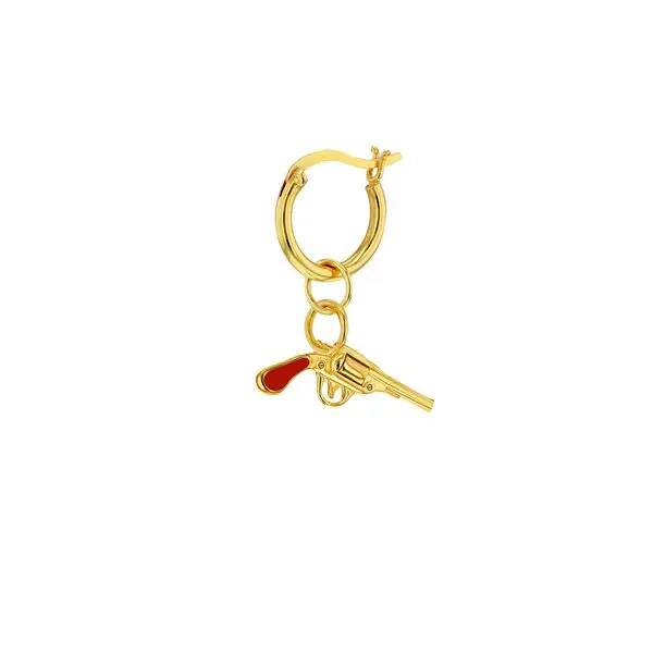 TRUE ROCKS Retro Pistol Charm Hoop Earring - Red/gold