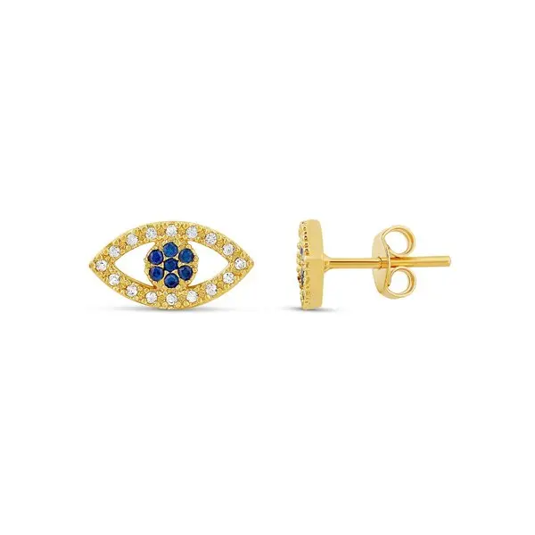 SHYMI Pave Evil Eye Stud Earrings - Gold/blue