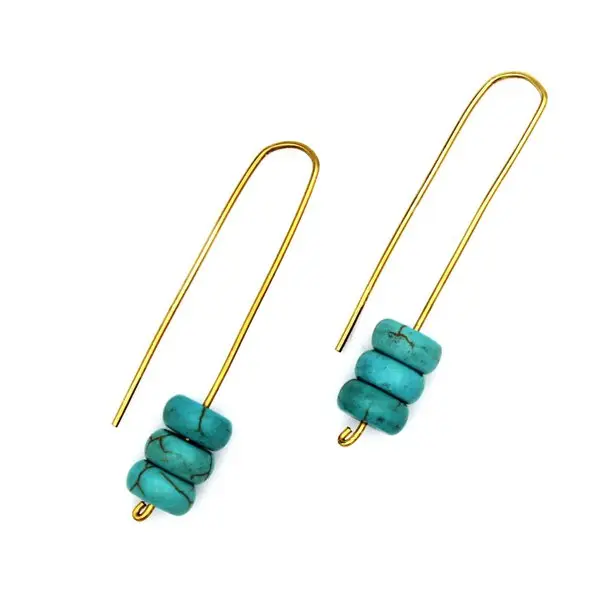 LALA SALAMA Three Beaded Turquoise Earrings - Gold
