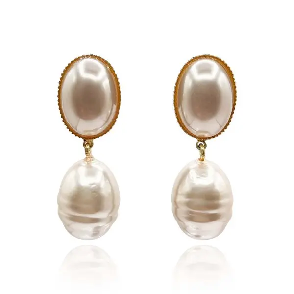 MICHAEL NASH JEWELRY Emma Baroque Pearl Clip On Drop Earrings - Gold