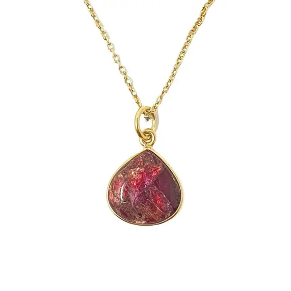 HARFI Natural Red Garnet January Birthstone Necklace - Gold/red