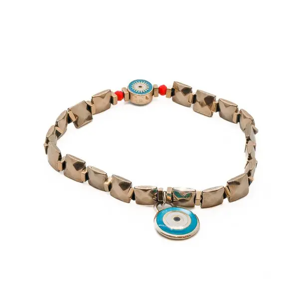 EBRU JEWELRY Gold Hematite And Evil Eye Anklet - Gold/blue/red