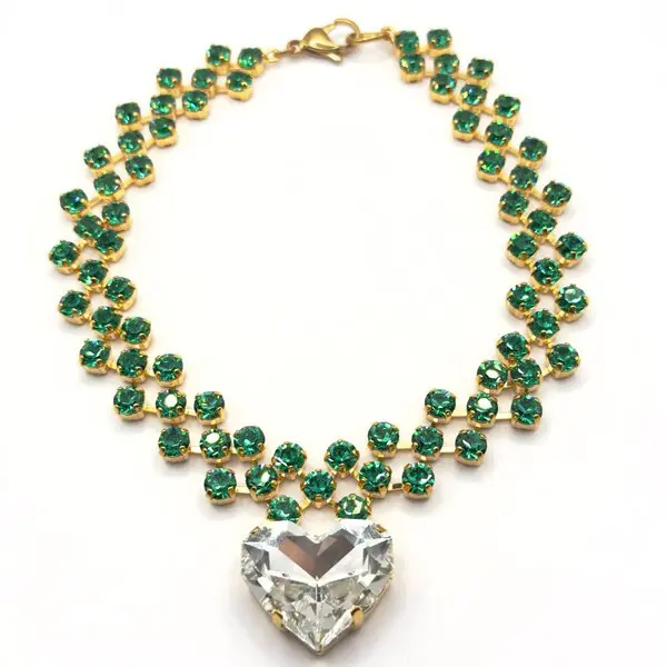 ACHALA HANDCRAFTED Grande Cuore Beaded Crystal Necklace - Green
