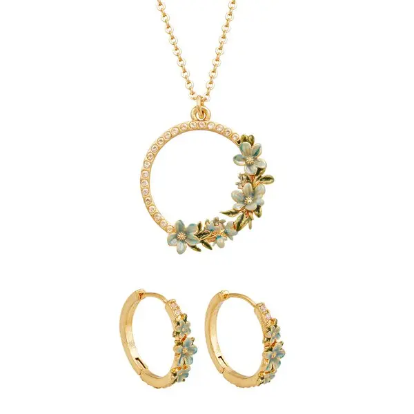 FABLE ENGLAND Floral Wreath Necklace And Hoop Earring Set - Gold/blue
