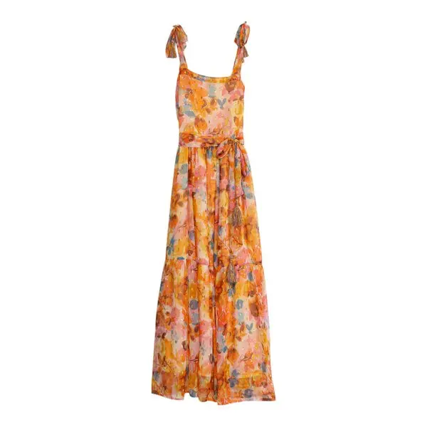 NIZA Santorini Long Dress With Floral Print And Ruffled Hem