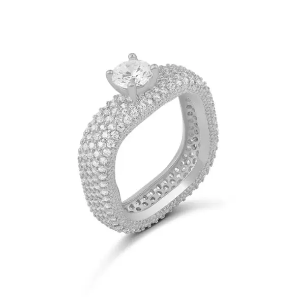 SHYMI Pave Statement Ring With Center Stone - Silver