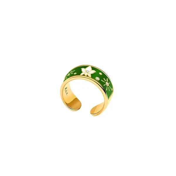 KARMA AND LUCK Diamond & Peridot Enamel Ring - Green/gold