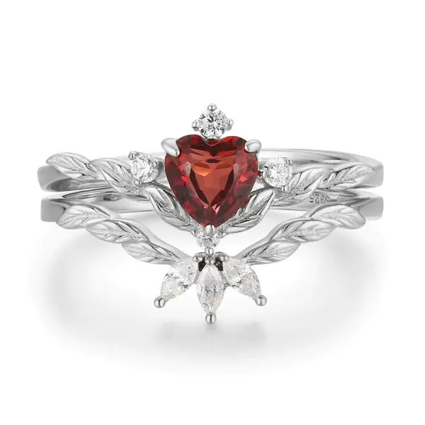 AZURA JEWELRY NEW YORK Flaming Heart Ring Set - Silver