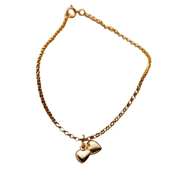 POSH TOTTY DESIGNS 9ct Double Heart Charm Bracelet - Gold