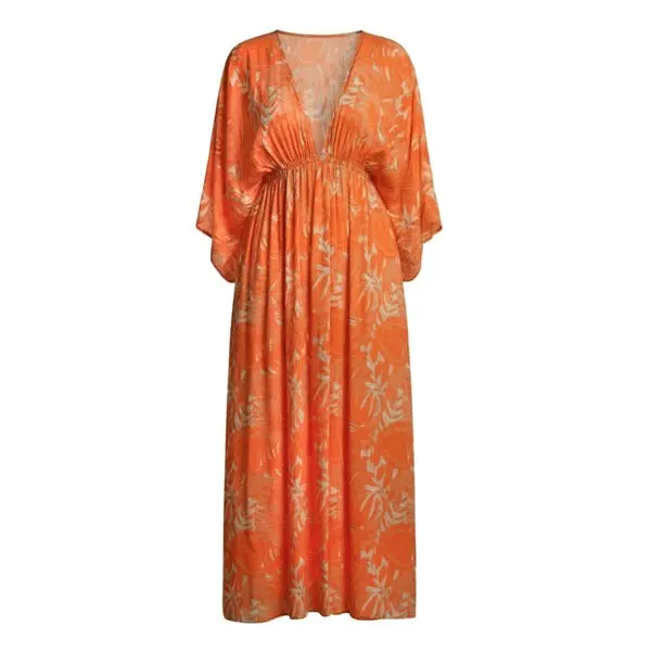 COCO RIKO IBIZA Frances Maxi Kaftan Sunset Leaf - Gold/orange