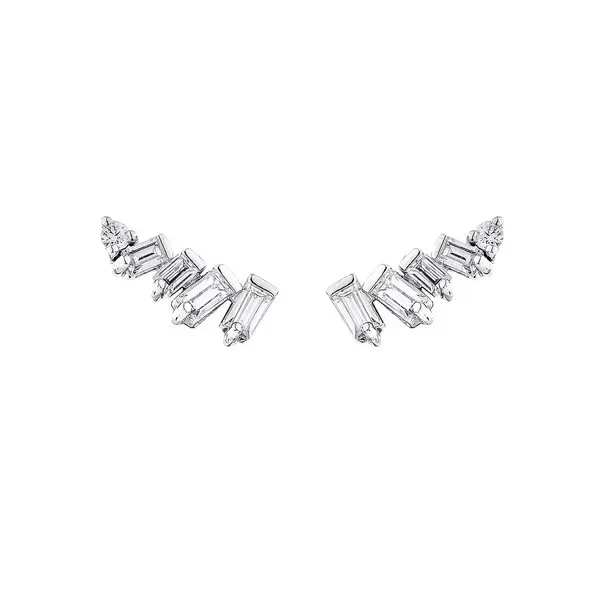 SALLY SKOUFIS Sterling Silver Ear Climber With Diamond Simulants - Silver/white