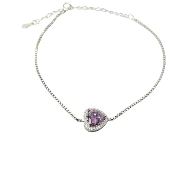 HARFI Amethyst Heart Charm Sterling Silver Bracelet - Purple/silver