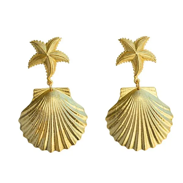 THE PINK REEF Starfish Shell Statement Earrings - Gold
