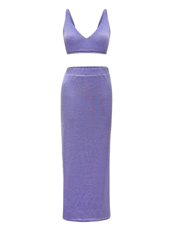 WHY MARY Knitted Crop Top & Pencil Skirt Set - Purple