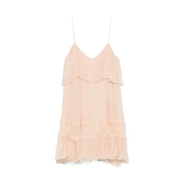 NISSA Lace Detail Silk Dress - Brown