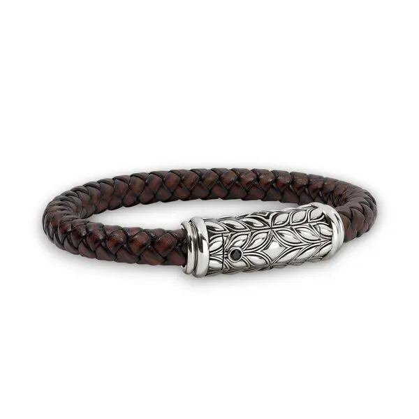 DANEILA LÉON Sterling Silver & Leather Bracelet With Diamonds - Brown/silver