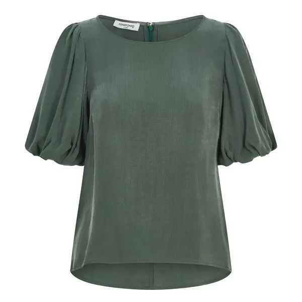FEMPONIQ Puff Sleeve Cupro Blouse - Green