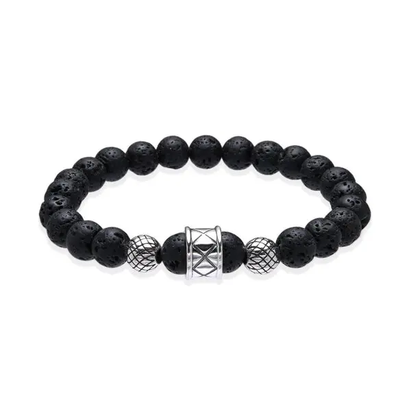 ALTAR™ ORNAMENTS CO. Ember Volcanic Rock And Sterling Silver Bracelet - Silver/black