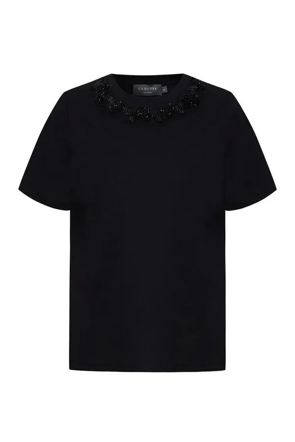 EXQUISE Regular Fit Cotton Knit T-shirt - Black