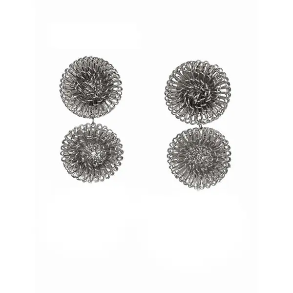Pat’s Jewelry Double Pom-pom Flower Hair Clips - Silver