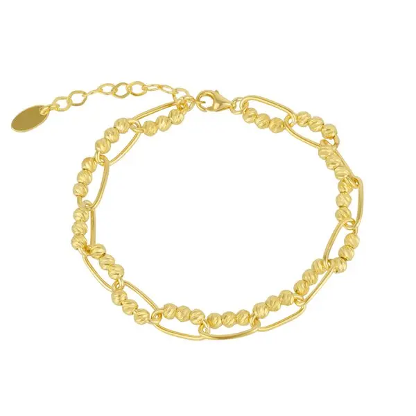 SPERO LONDON Sterling Silver Beaded Paperclip Chain Bracelet - Gold