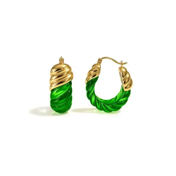 GOLD & HONEY Emerald Rope Shrimp Lucite Hoop Earrings - Green/gold