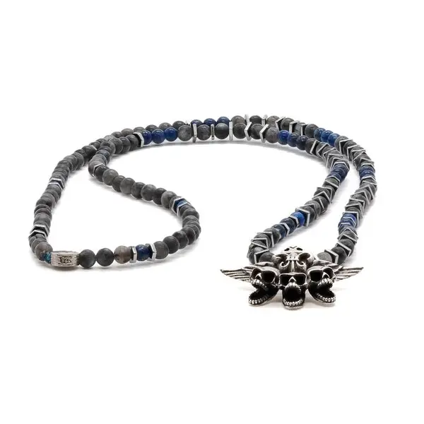 EBRU JEWELRY Skull Beaded Necklace - Blue/silver