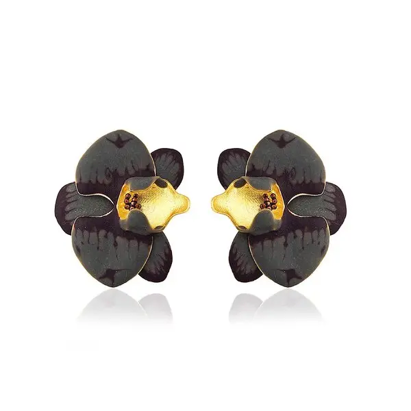 MILOU JEWELRY Orchid Flower Earrings - Grey
