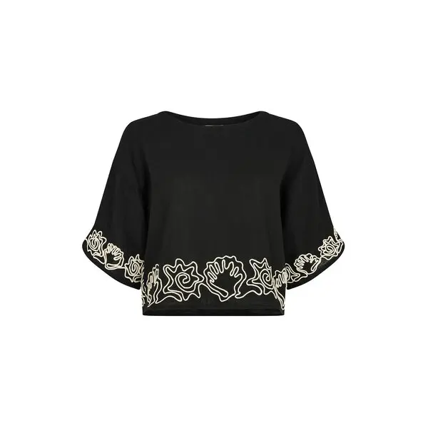 RAFFYA Milly Embroidered Blouse With Open Back - Black