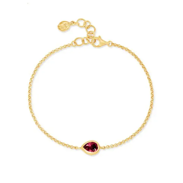 DOWER & HALL Gold Vermeil Garnet Pear Chain Bracelet - Gold/red