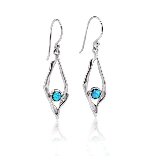 ISLA SILVER Sterling Silver Opal Drop Earrings - Blue/silver