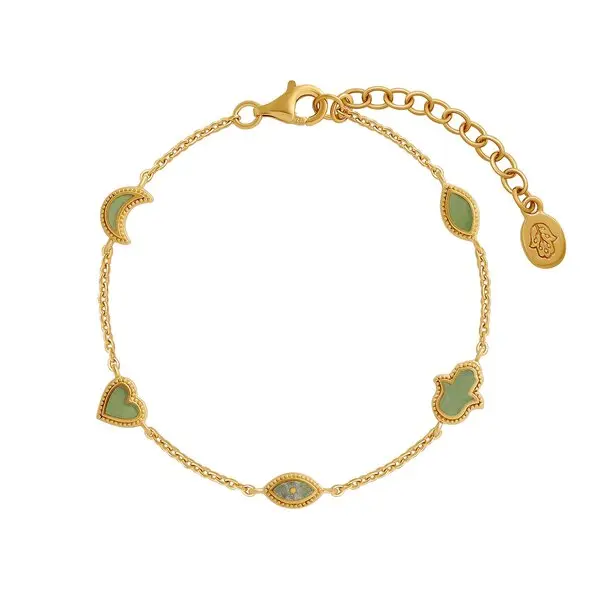 KARMA AND LUCK Gold Plated Celestial Bonds Jade Charm Bracelet - Gold/green