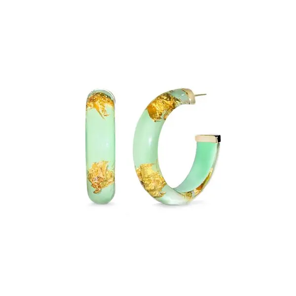 GOLD & HONEY Handcrafted Hoop Earrings With 24k Gold Leaf And Enamel - Gold/green