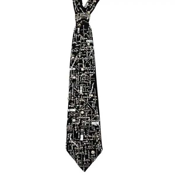 NANDANIE Scattered Crystal Necktie - Black/silver